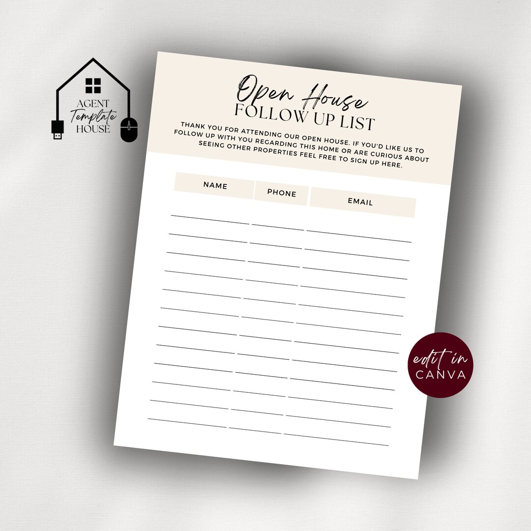Open House Sign in Sheet, Open House Follow Up, Open House Feedback ...