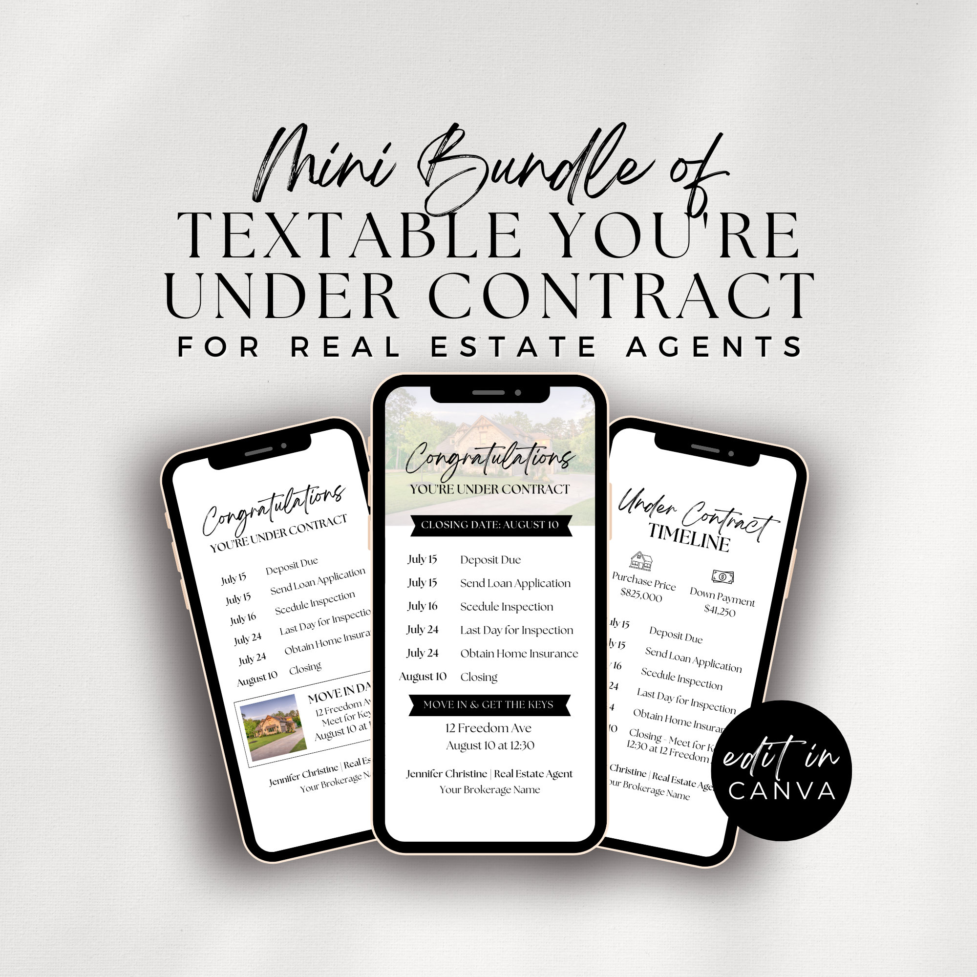 Under Contract Timeline Textable Bundle for Real Estate Agents, Under ...