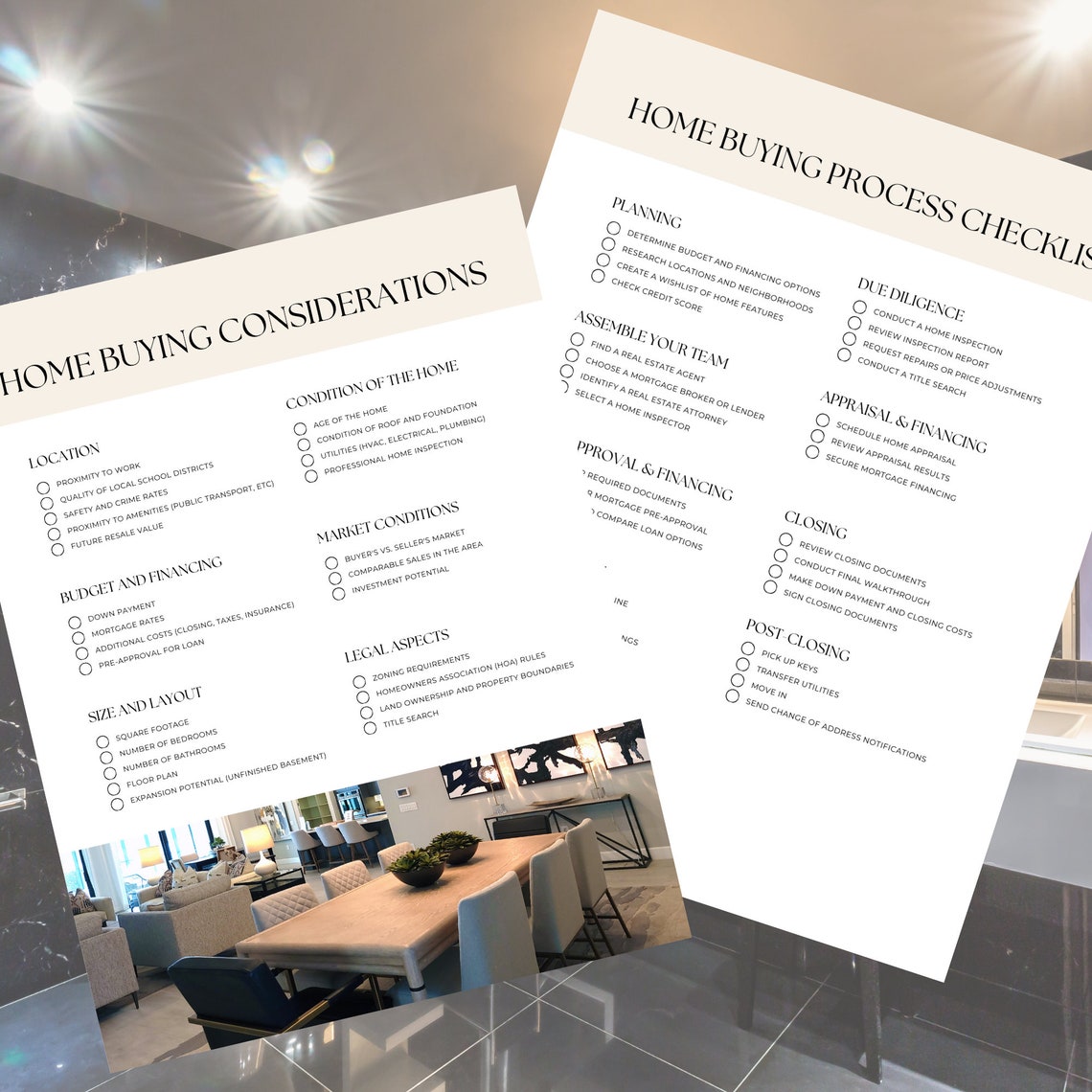 Home Buying Checklist and Considerations, Home Buyer Prep, House ...