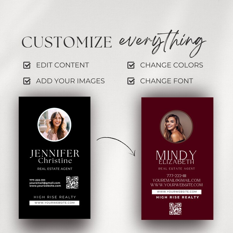 Vertical Real Estate Business Card With QR Code, Business Card Canva ...