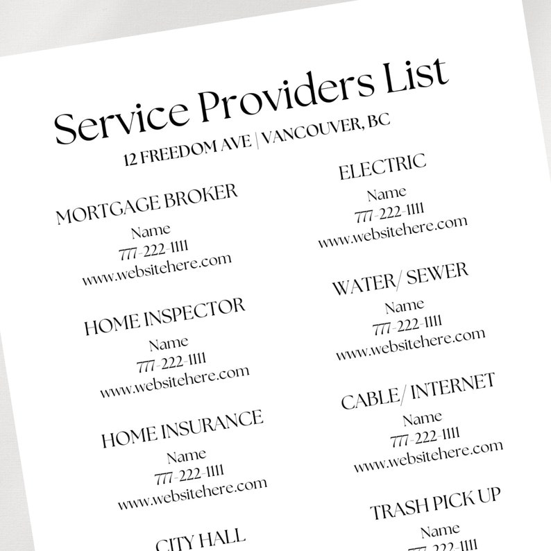 Service Providers List, Real Estate Trusted Vendors, Utility ...