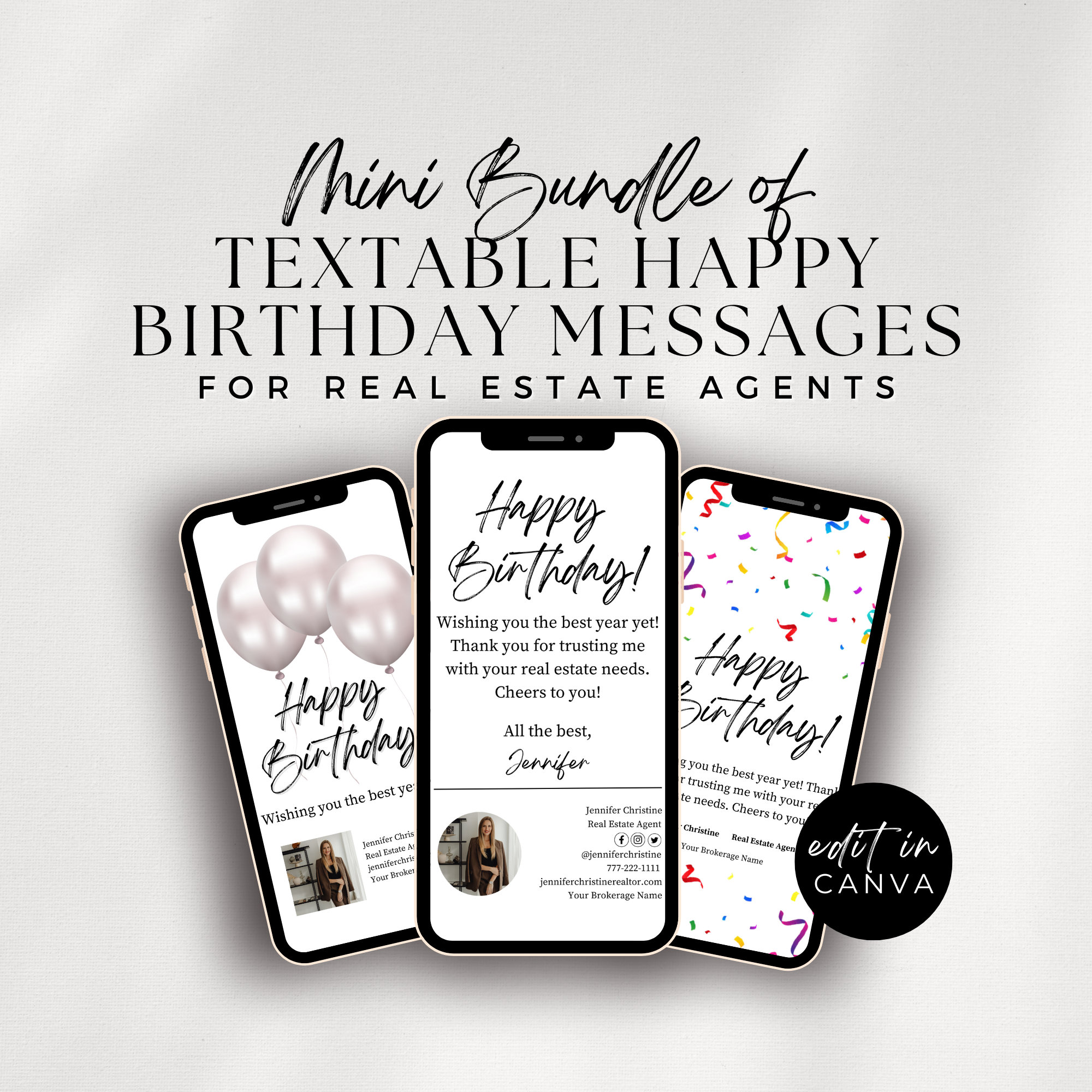 Happy Birthday Client Textable Bundle for Real Estate Agents, Client ...