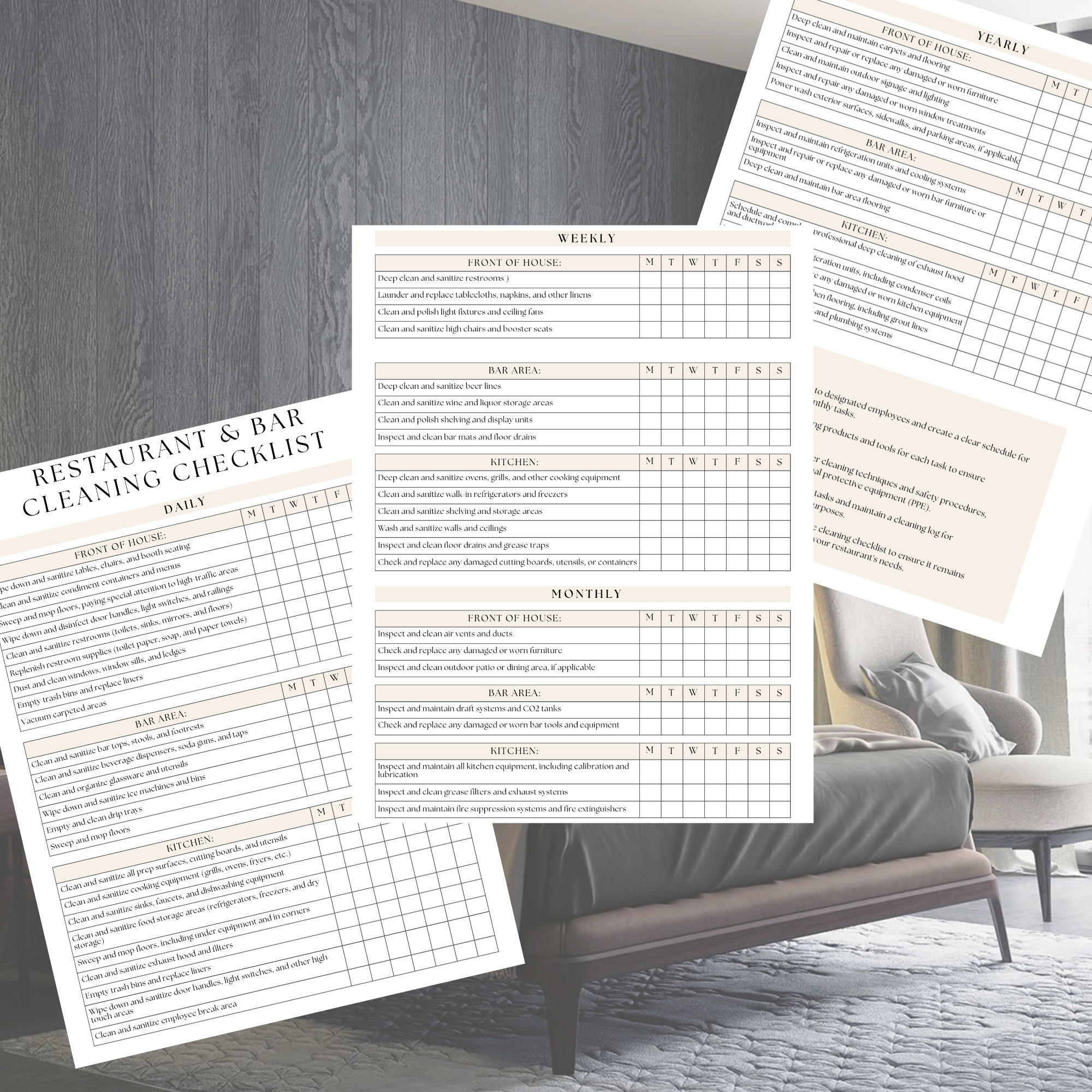 Restaurant Cleaning Checklist, Bar Cleaning List Printable, Commercial ...