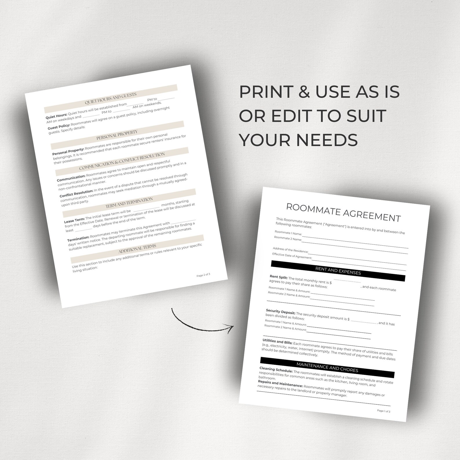 Roommate Agreement Printable Contract, Roommate Contract, Roommate ...