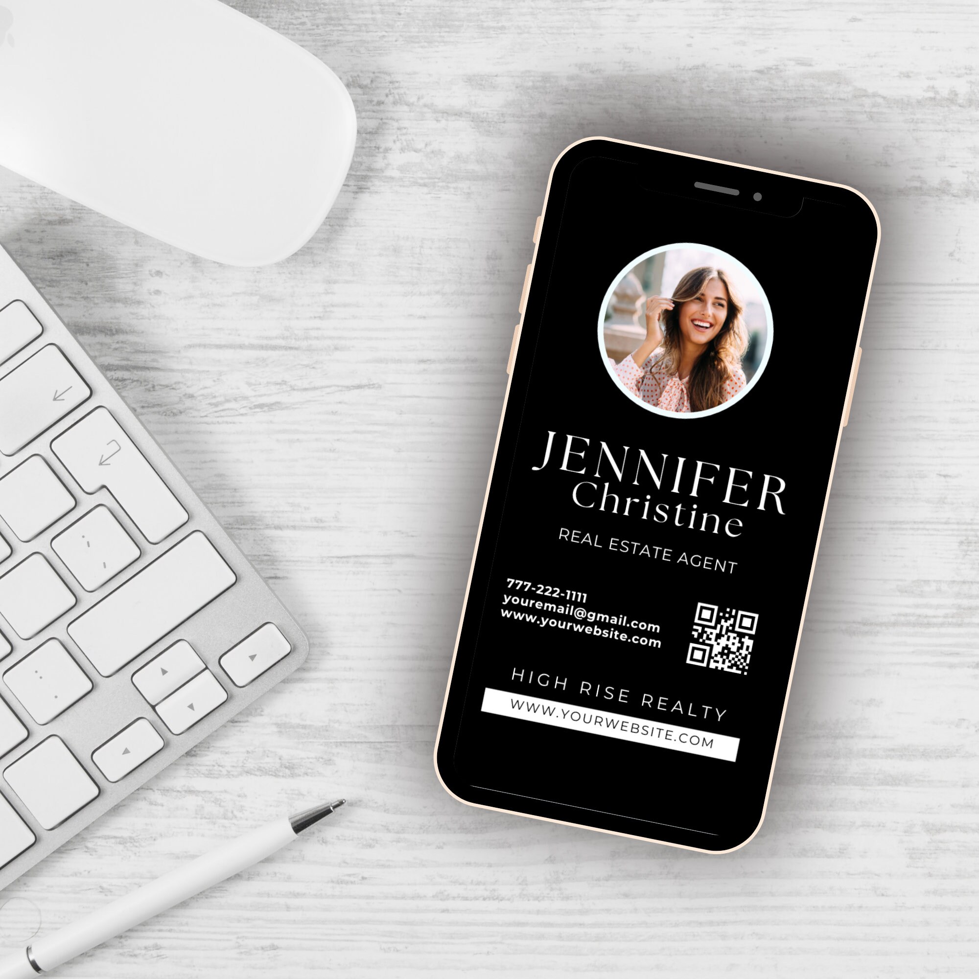 Vertical Real Estate Business Card With QR Code, Business Card Canva ...