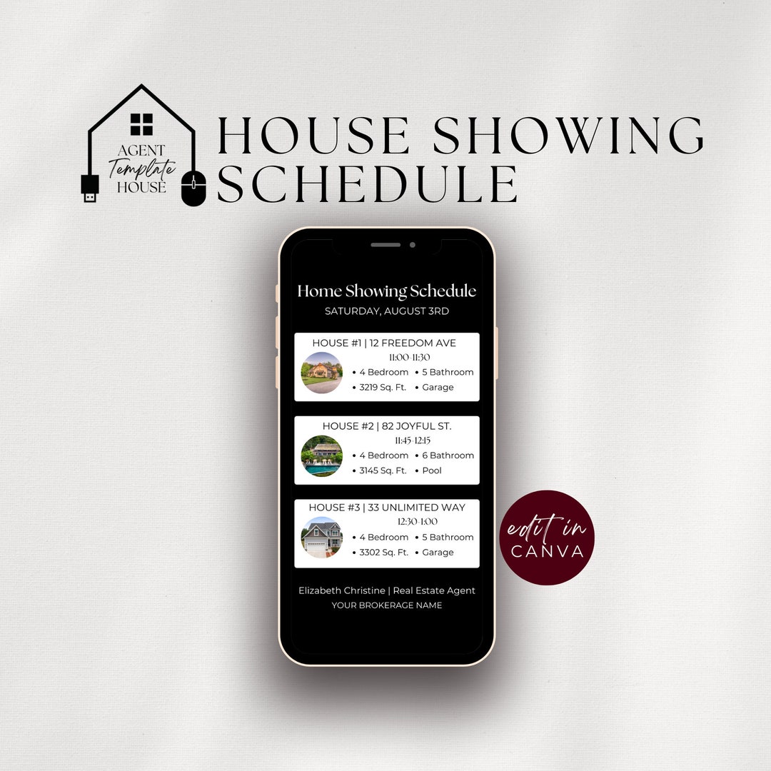 House Showing Schedule, Home Showing Itinerary, Send to Buyers, Digital ...