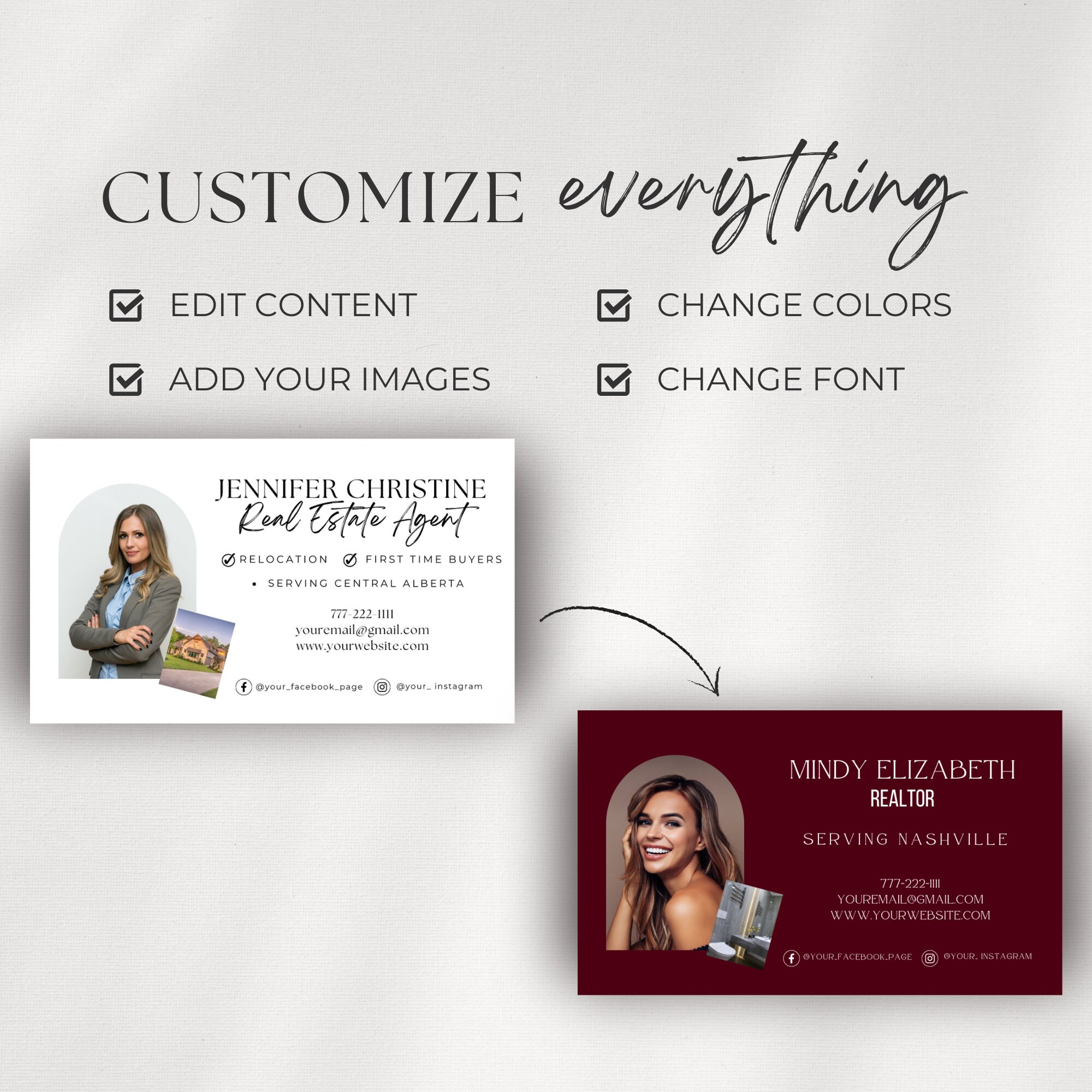 Real Estate Business Card Canva Template, Digital Textable Business ...