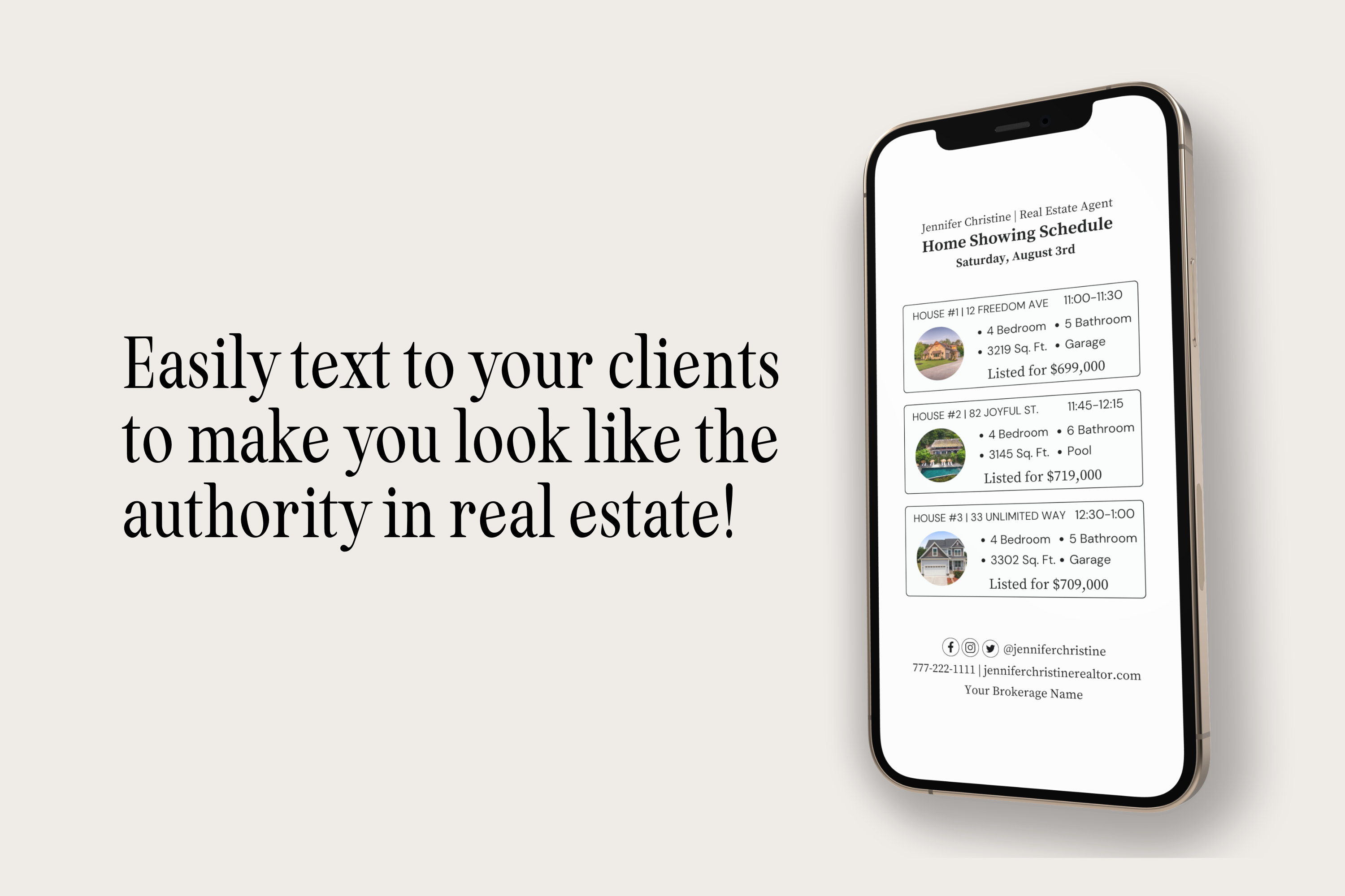 Textable House Hunting Schedule, Digital Showing Itinerary, House ...