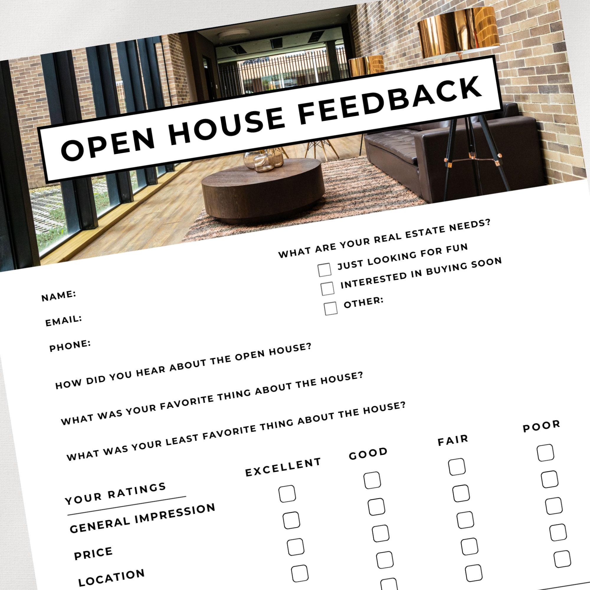 Open House Feedback Form, Real Estate Forms, Real Estate Questionnaire ...