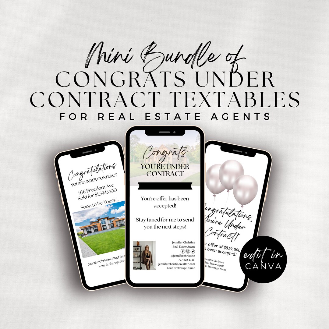 Congrats Under Contract Textable Bundle for Real Estate Agents, Under ...