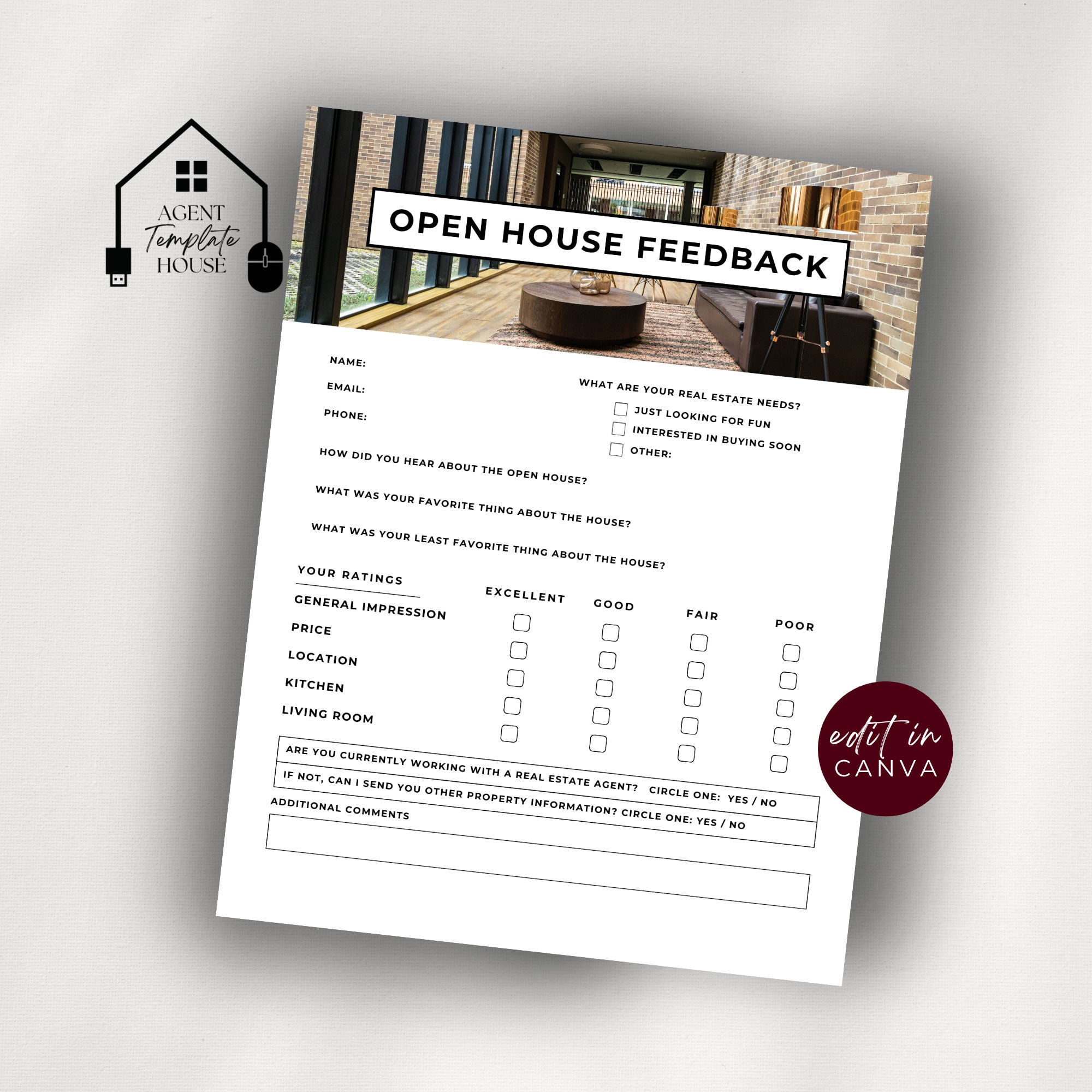 Open House Feedback Form, Real Estate Forms, Real Estate Questionnaire ...