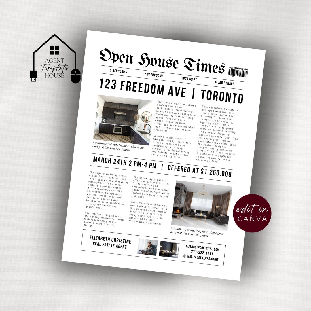 Open House Real Estate Flyer Newspaper Style, Open House Flyer, Listing ...