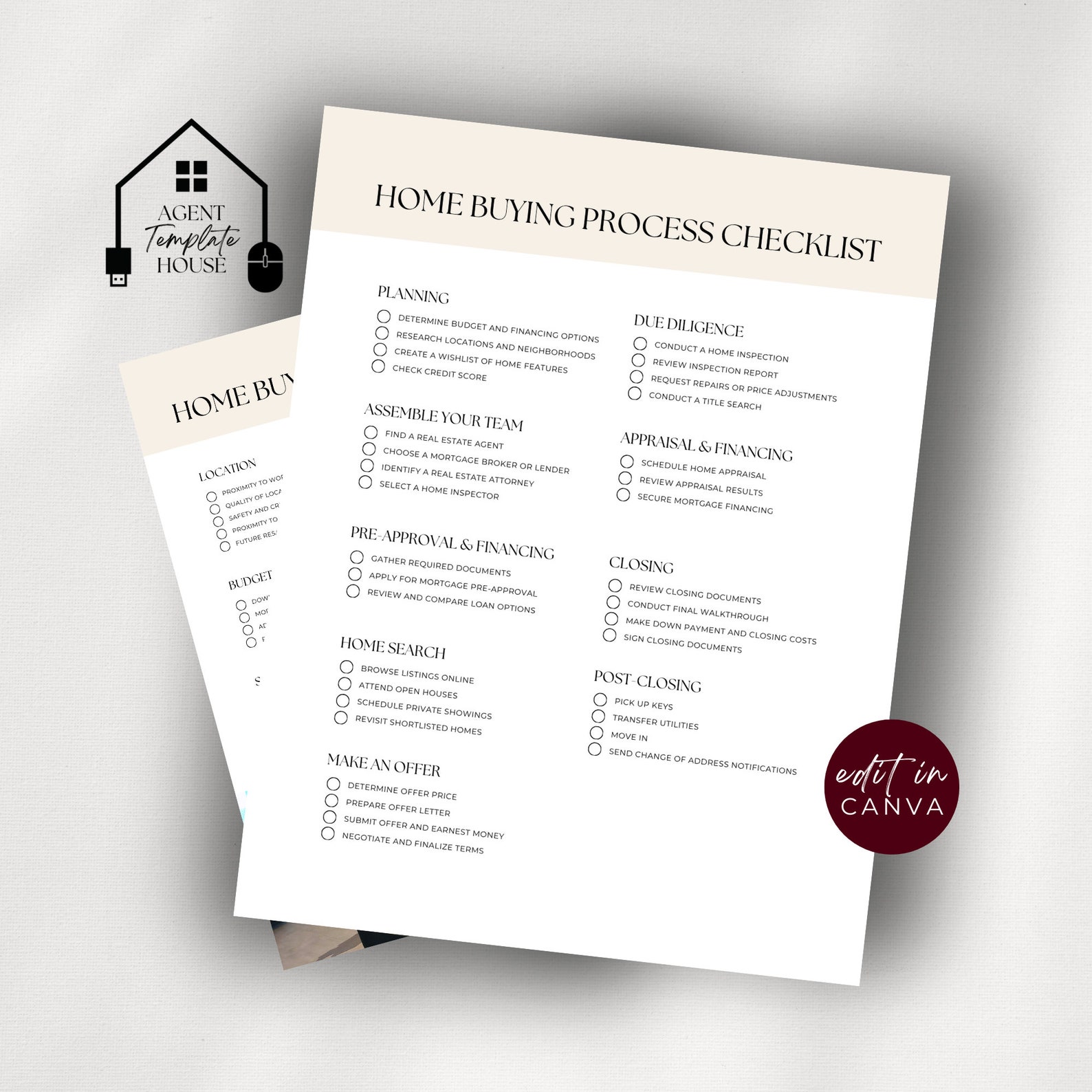 Home Buying Checklist and Considerations, Home Buyer Prep, House ...
