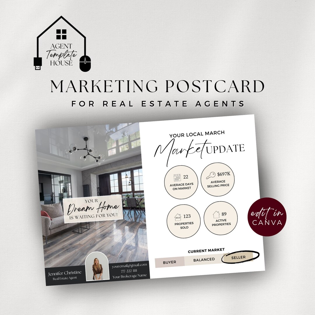 Monthly Market Update Postcard, Real Estate Postcard, Monthly Report ...