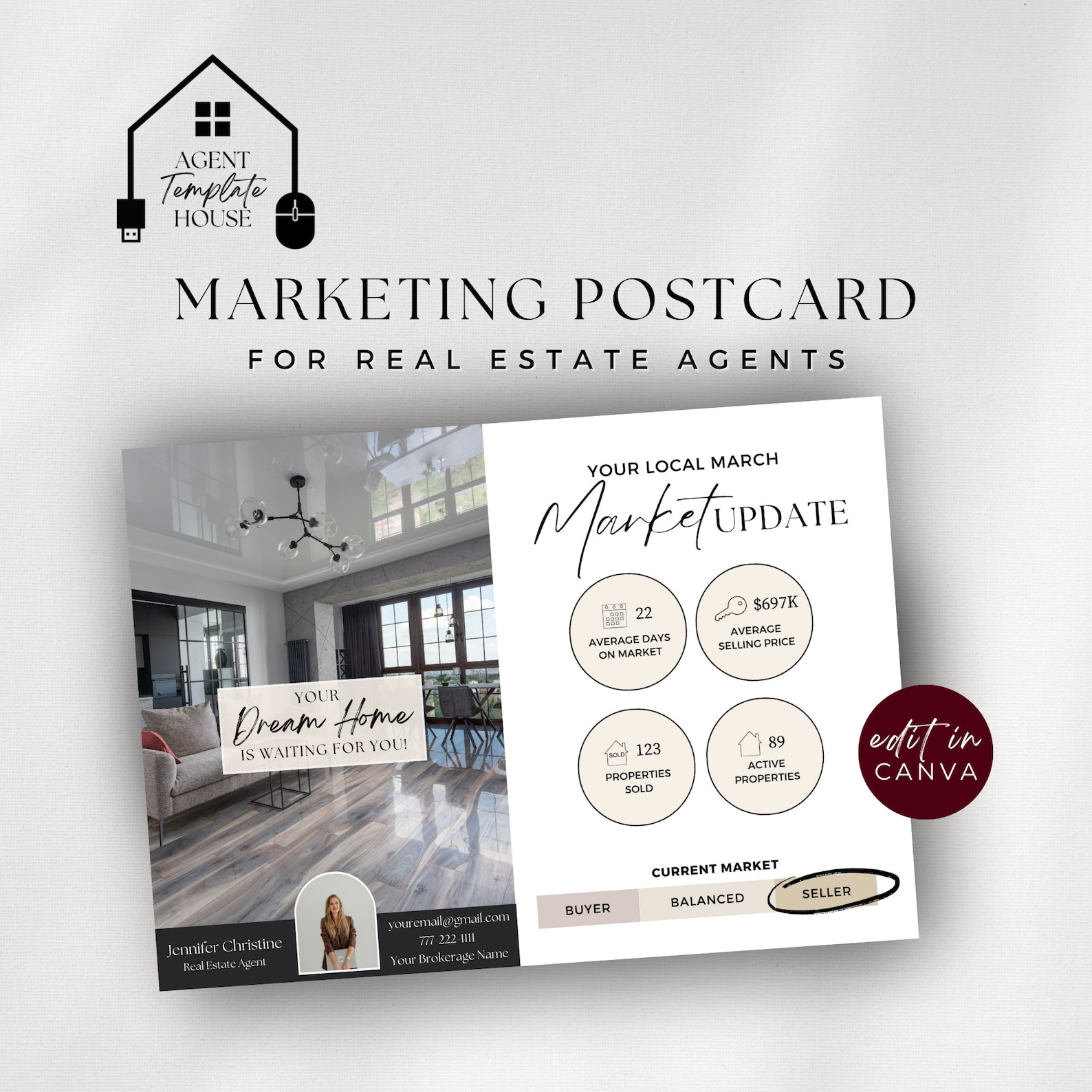 Monthly Market Update Postcard, Real Estate Postcard, Monthly Report ...