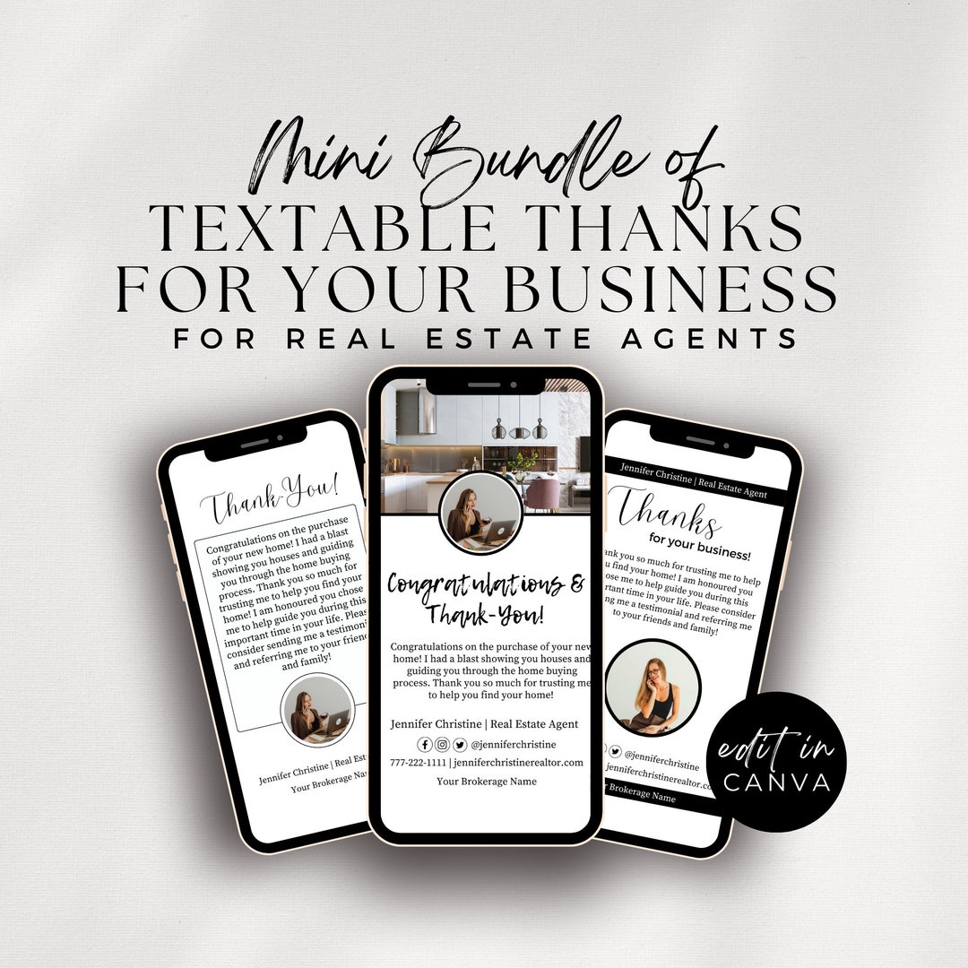 Textable Thank You Card Bundle Real Estate Agents, Thanks Your Business ...