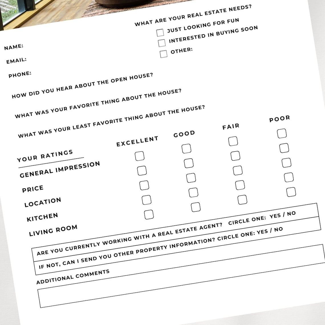 Open House Feedback Form, Real Estate Forms, Real Estate Questionnaire ...