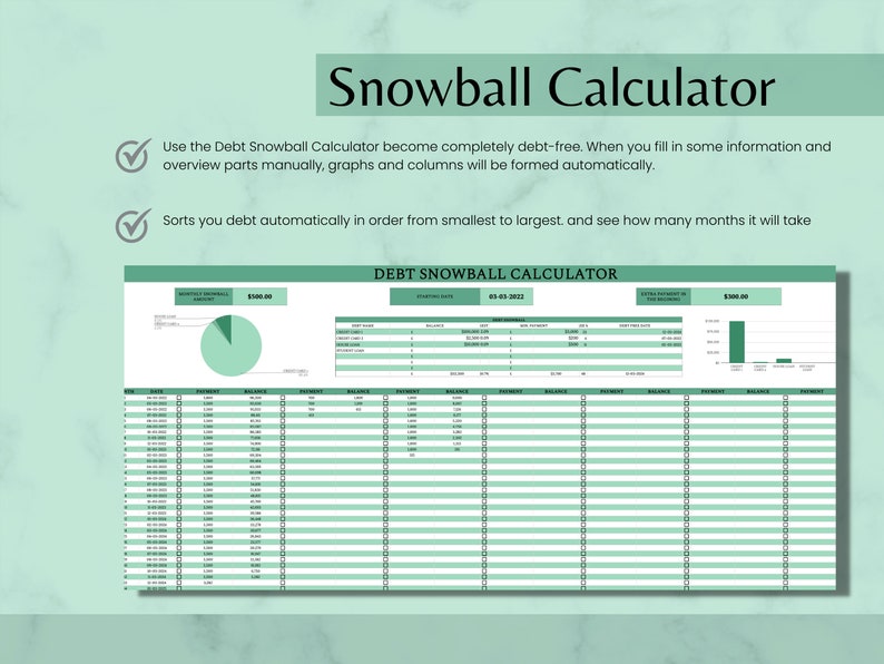 Debt Snowball Calculator Google Sheets Spreadsheet Template, Monthly ...