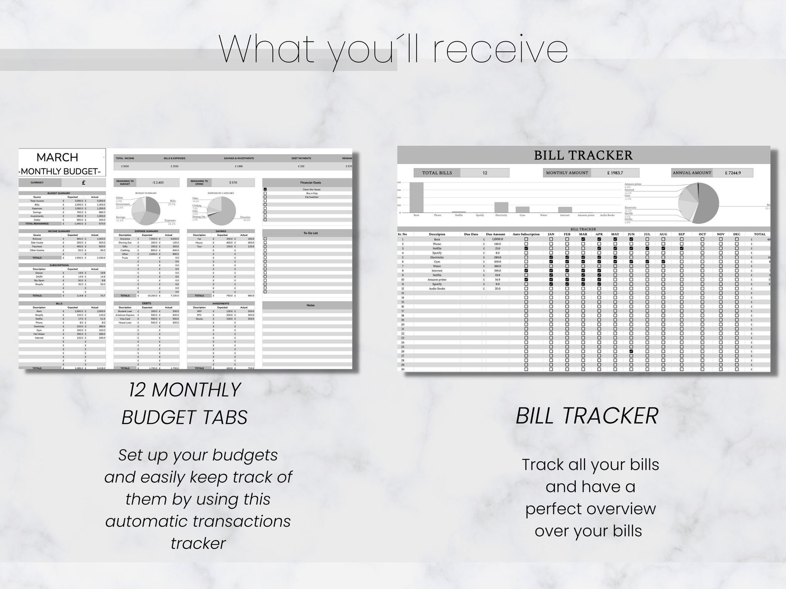 Yearly Bill Tracker Google Sheets Spreadsheet Template, Monthly Budget ...