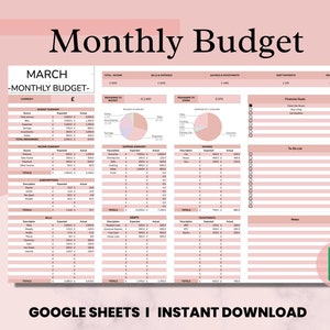 Monthly Budget Google Sheet Spreadsheet Template, Savings, Expenses ...