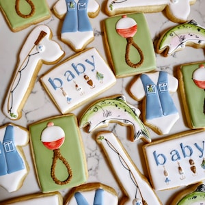 Gone Fishing Baby Shower Sugar Cookies, Baby Fishing Cookies, First ...