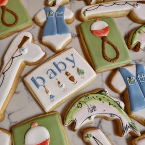 Gone Fishing Baby Shower Sugar Cookies, Baby Fishing Cookies, First ...