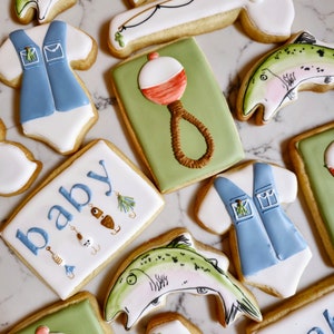Gone Fishing Baby Shower Sugar Cookies, Baby Fishing Cookies, First ...