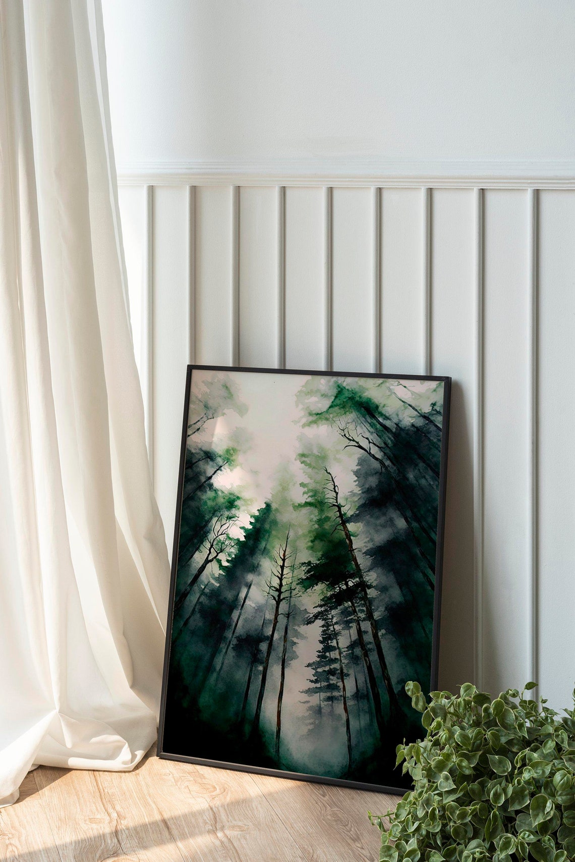 Foggy Trees Watercolor Painting Forest Landscape Art Green Nature Wall ...