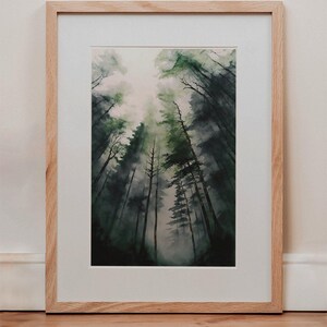 Foggy Trees Watercolor Painting Forest Landscape Art Green Nature Wall ...