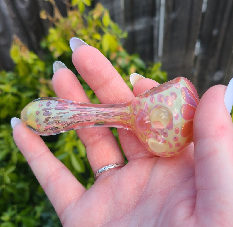 Inside Out Gold Fumed Glass Dotted Spoon With Flower - Etsy