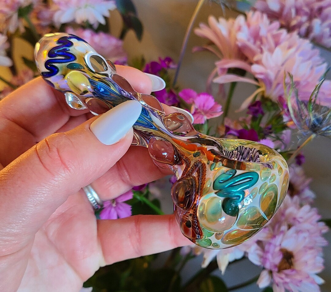 Inside Out Multi-color Bumpy Glass Spoon With Flower Petal Tip and Uv ...