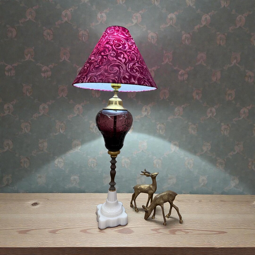 Vintage Deep Purple or Amethyst Glass Table Lamp - Etsy