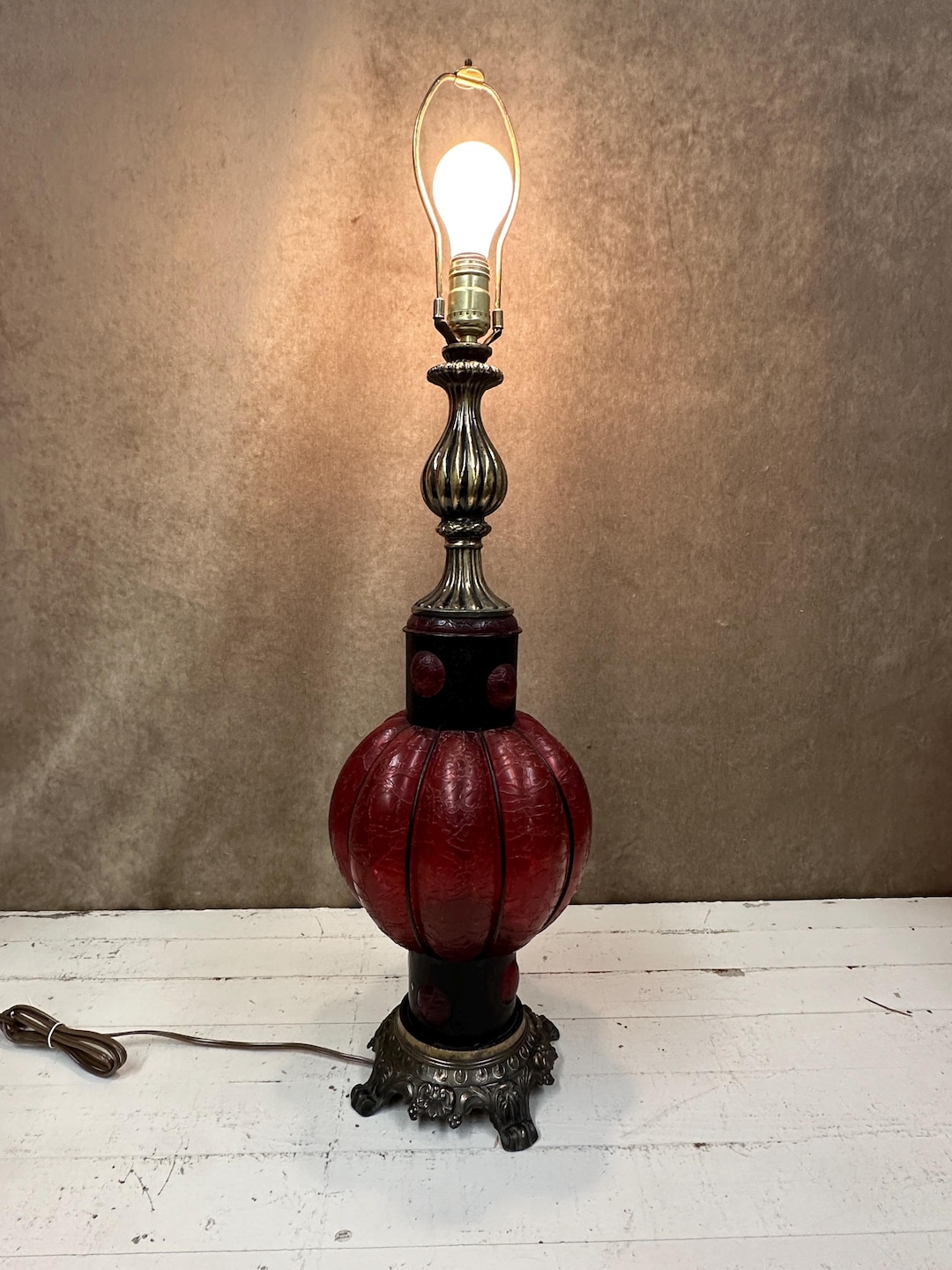 Hollywood Regency Red Glass Lamp With Nightlight - Etsy