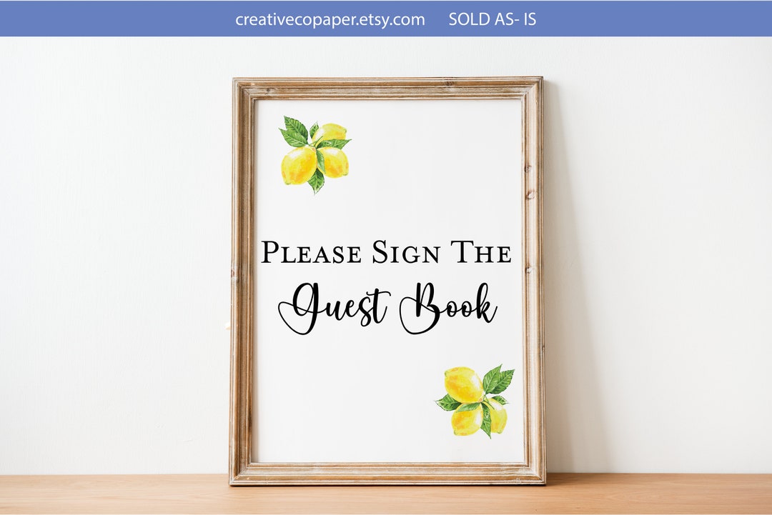 Lemon Bridal Wedding Shower Guest Book Sign Printable Citrus Lemon ...