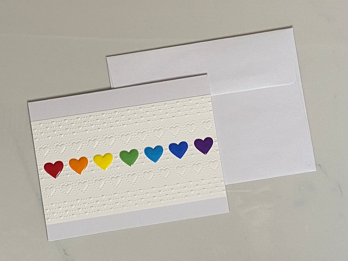 Rainbow Hearts Card, Handmade Card With Envelope, Any Occasion / Love ...