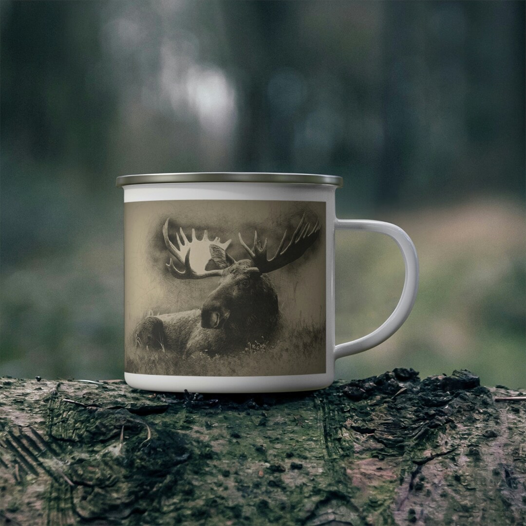 Hand Drawn Moose Enamel Camping Mug, Camp Coffee Mug, Alaska Moose Mug ...
