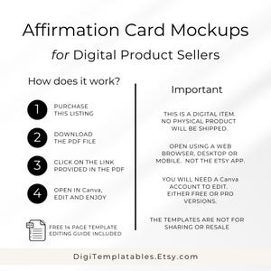 Landscape Affirmation Card Mockup, 6x4 Inch Printable, Digital Listing ...