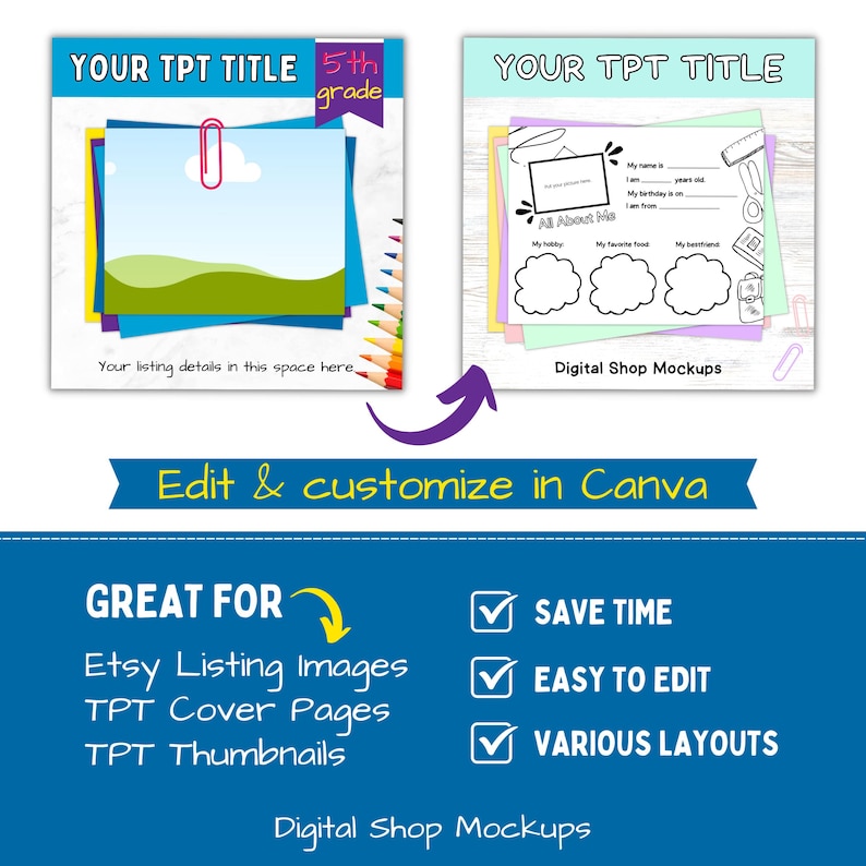 Teachers Pay Teachers, Digital Seller Mockup Bundle, Editable Canva ...