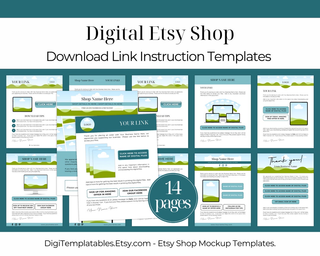 Digital Etsy Shop Download Link Template, Canva Drag & Drop Mockup ...