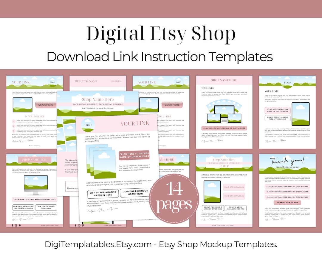 Digital Etsy Shop Download Link Template, Canva Drag & Drop Mockup ...