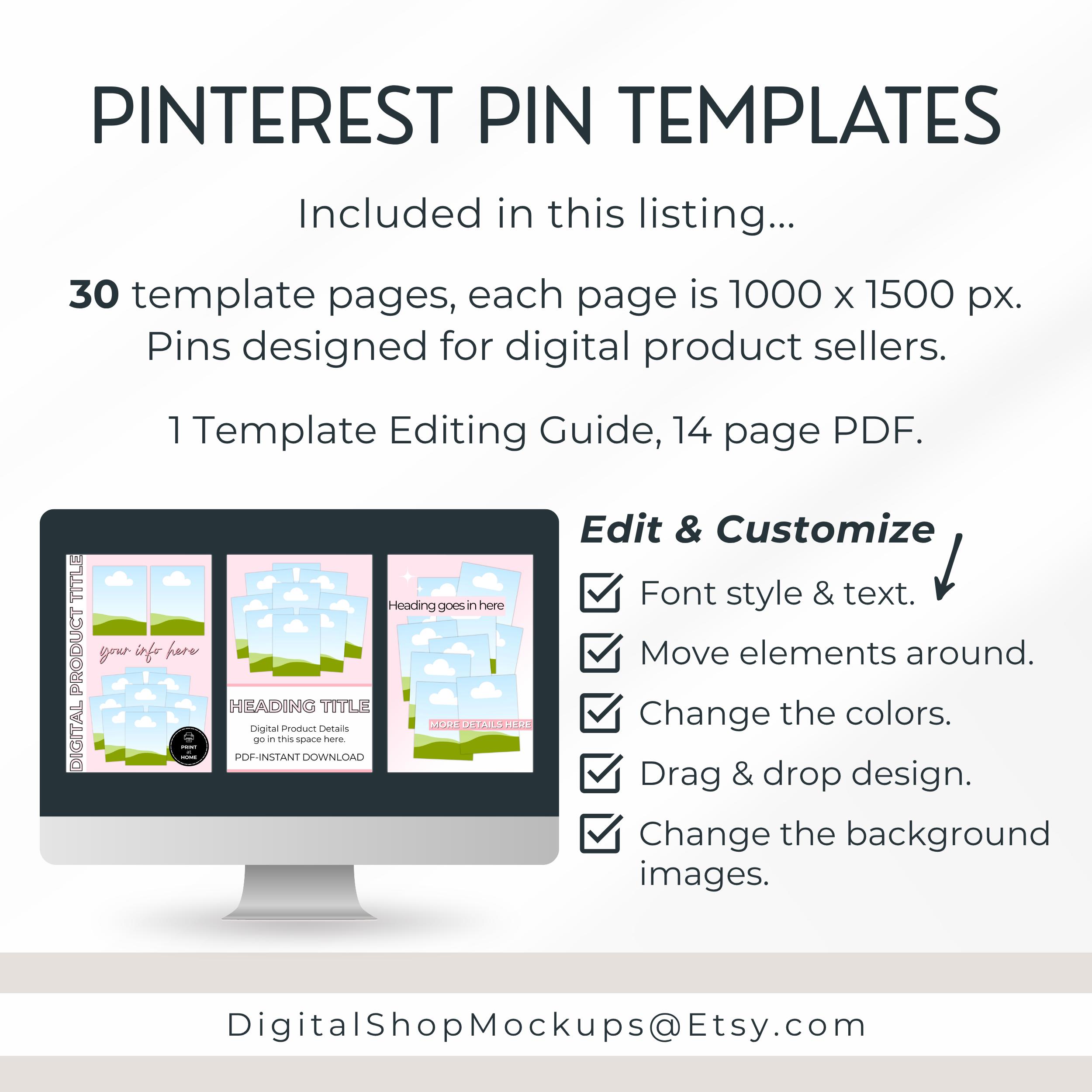 Digital Product Pinterest Pin Mockup Template, Canva Editable Drag and ...
