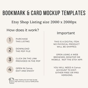 Affirmation Card Mockup, Printable Bookmark Listing Template, Etsy Shop ...