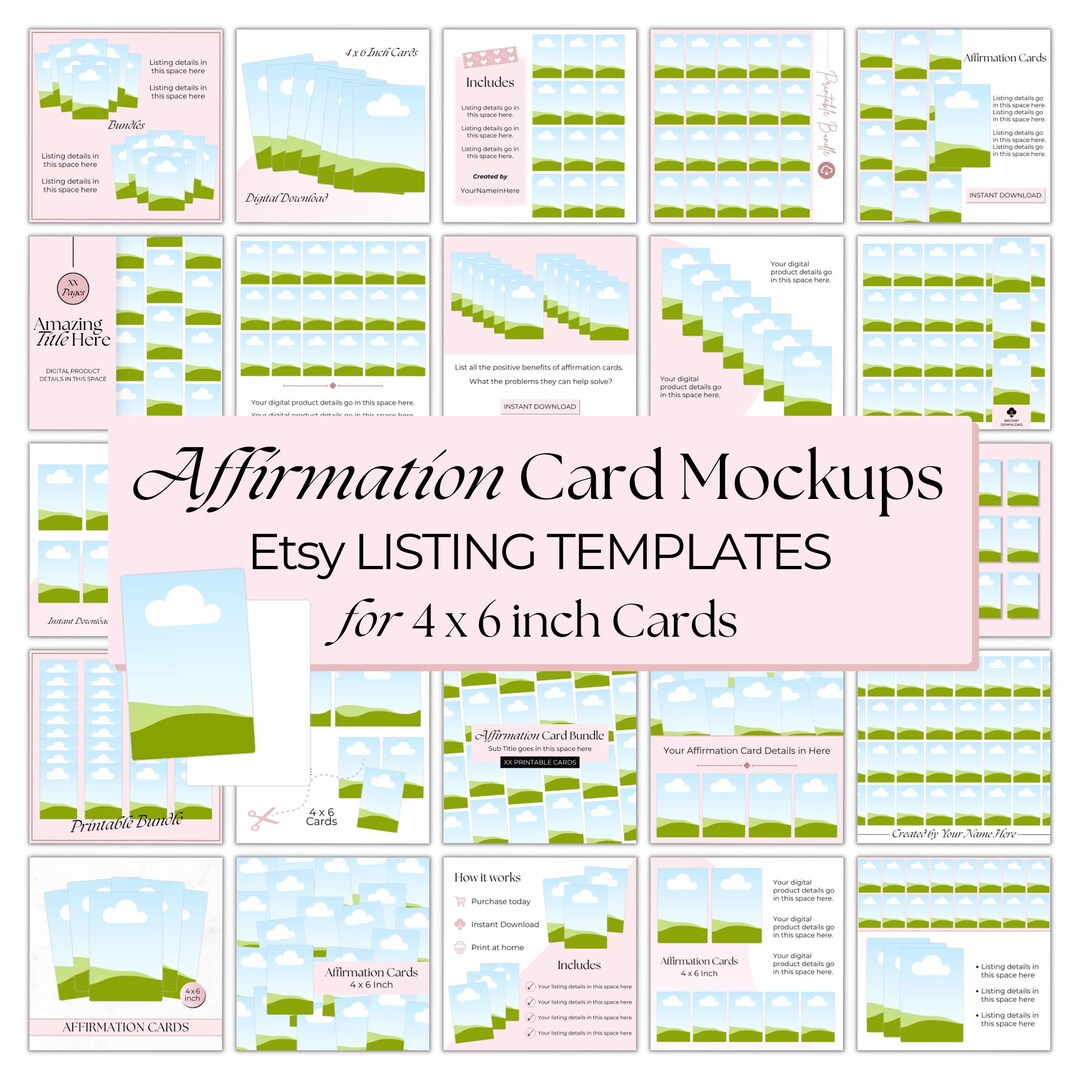 AFFIRMATION CARD MOCKUPS, 4x6 Printables, Digital Product Listing ...