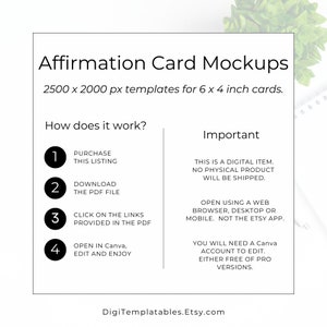 Landscape Affirmation Card Mockup, 6x4 Inch Printable, Digital Listing ...
