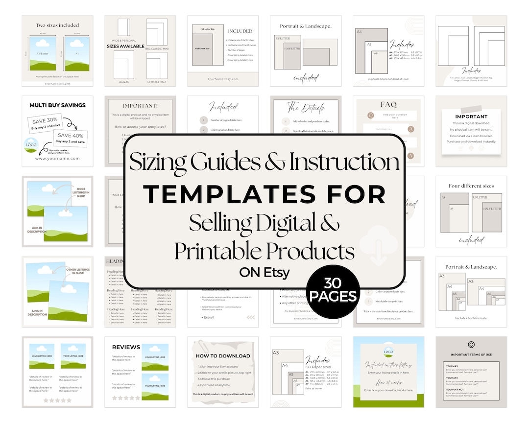 Printing Size Digital Downloads, Guide and Instructions Printable ...