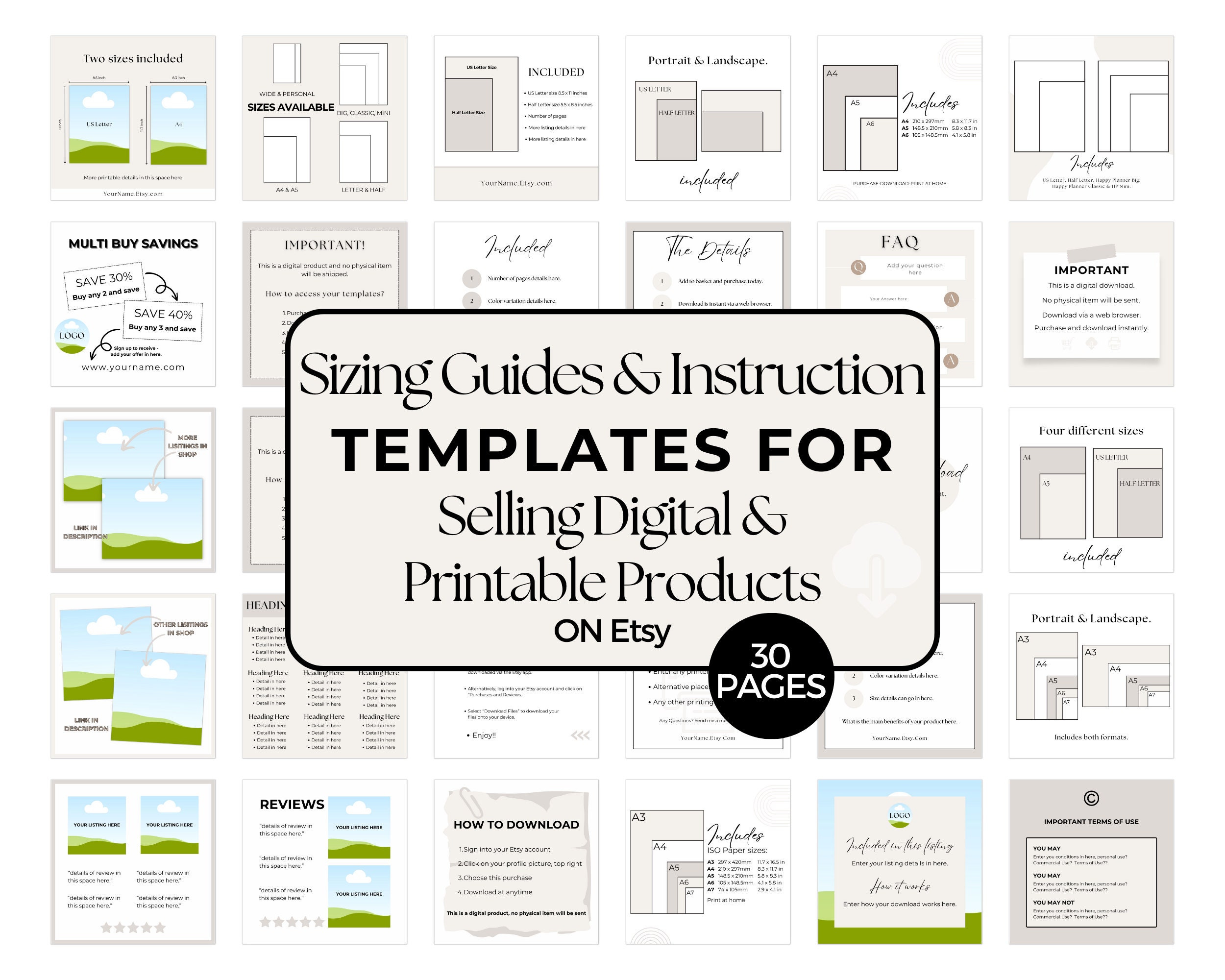 Printing Size Digital Downloads, Guide and Instructions Printable ...