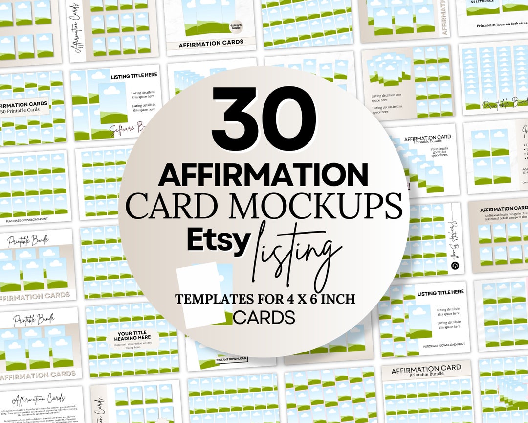 Affirmation Card Set Mockup, 4x6 Printable Card Pack, Editable ...