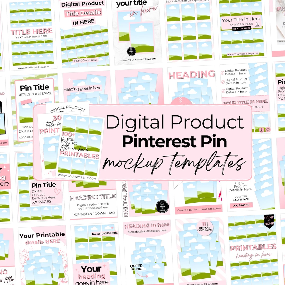 Digital Product Pinterest Pin Mockup Template, Canva Editable Drag and ...