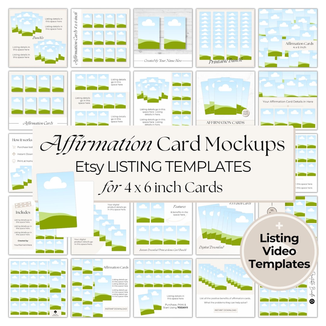 Affirmation Card Set Mockup, Etsy Listing Template, Animated Video ...