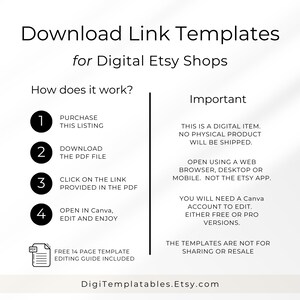 Digital Etsy Shop Download Link Template, Canva Drag & Drop Mockup ...